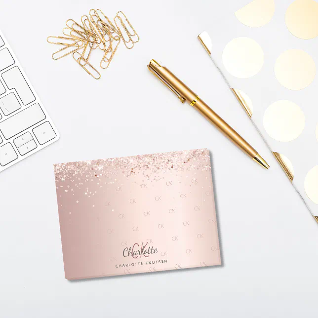 Rose gold glitter monogram initials post-it notes | Zazzle