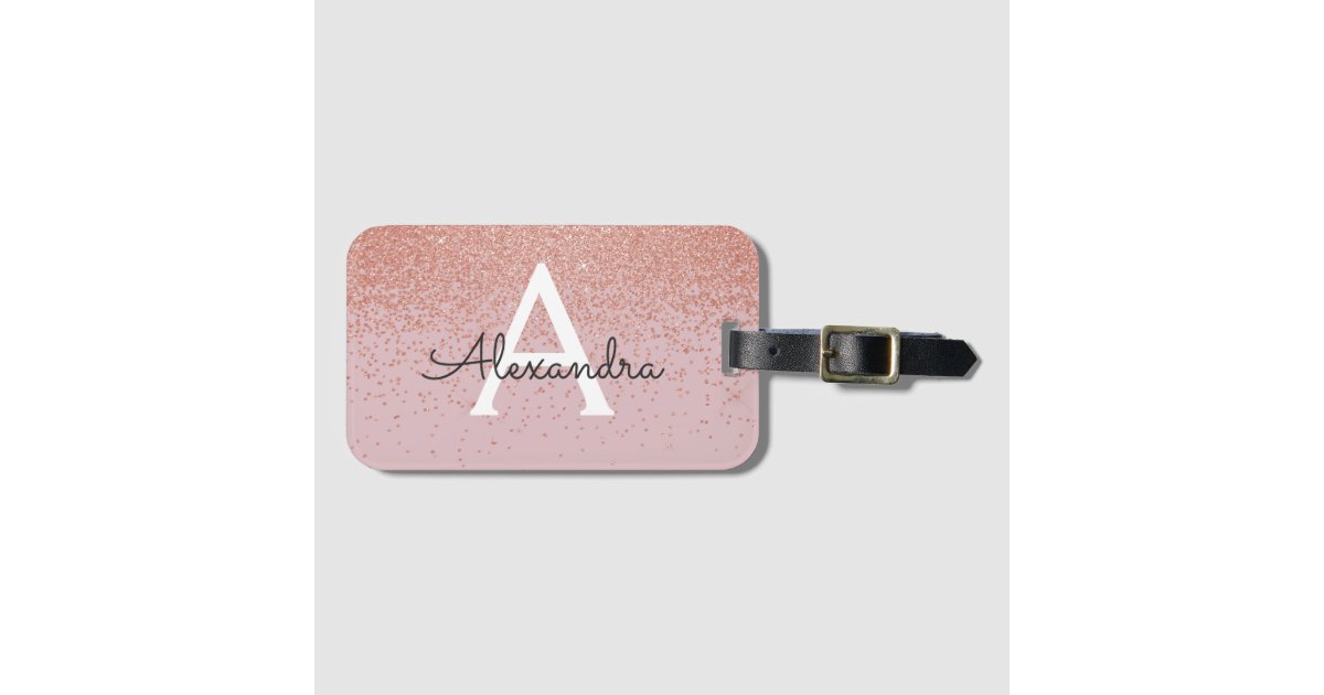 Rose Gold Glitter Monogram Name And Initial Luggage Tag Zazzle rose-gold-glitter-monogram-name-and-initial-luggage-tag-zazzle