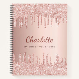 Rose gold glitter monogram name luxury notebook | Zazzle