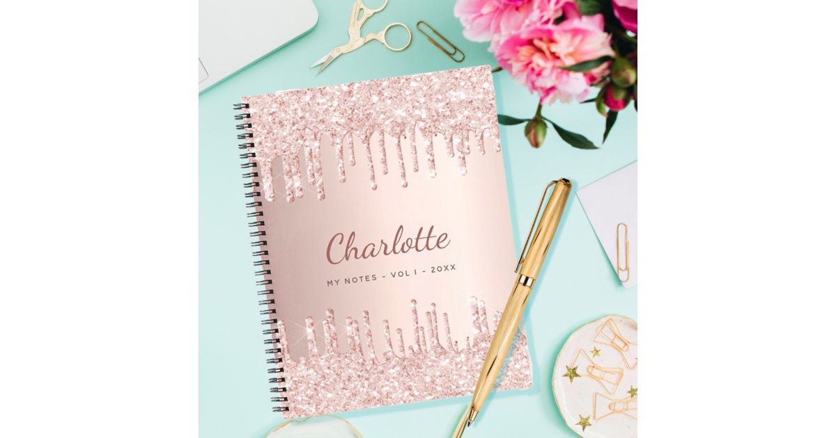Rose gold glitter monogram name luxury notebook | Zazzle