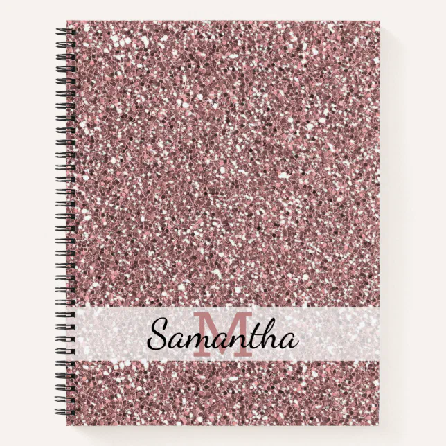 Rose Gold Glitter Monogram Name Notebook | Zazzle