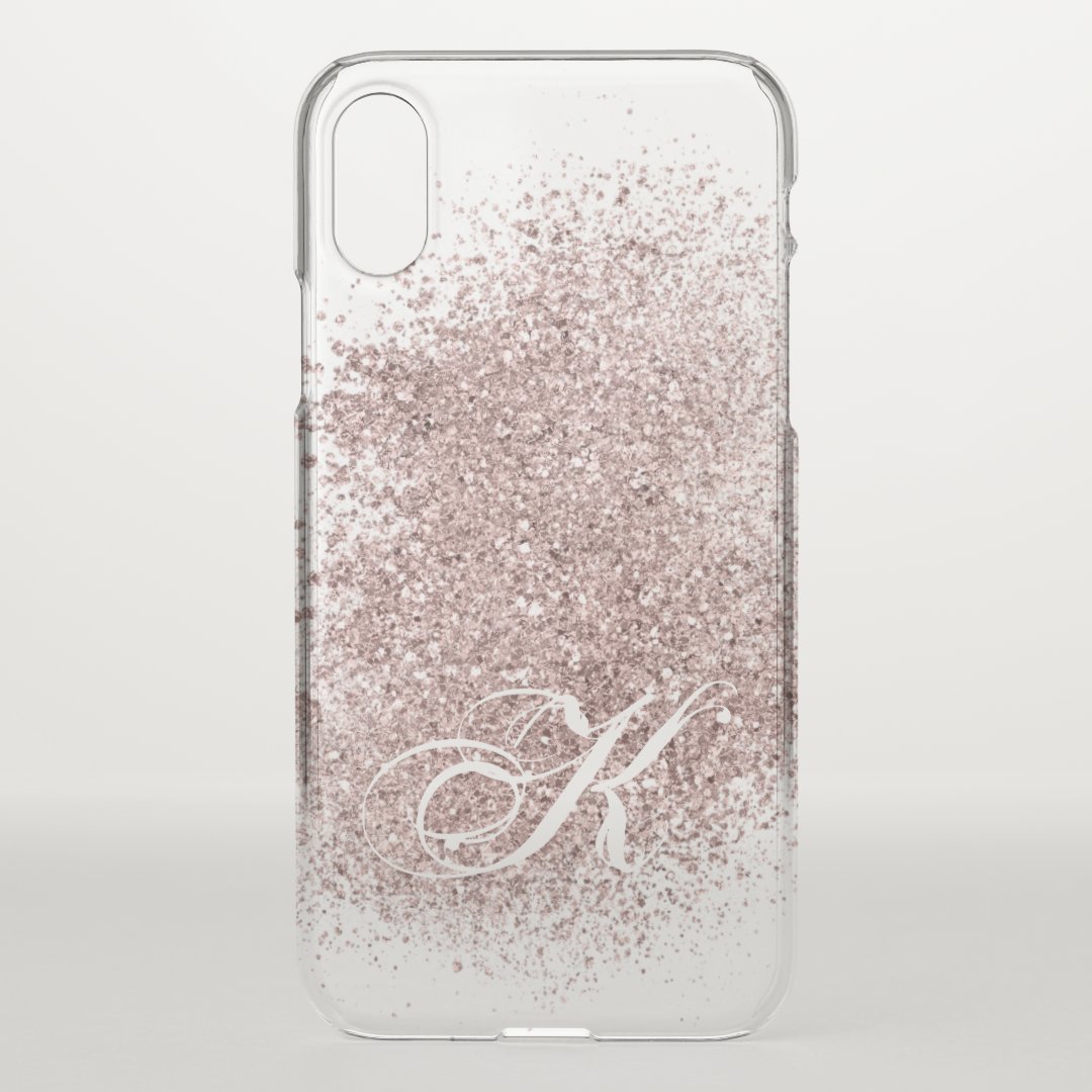 Rose Gold Glitter Monogram Phone Case | Zazzle