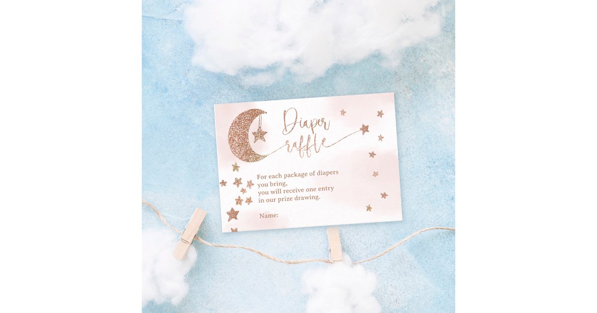 Rose gold glitter moon stars clouds diaper raffle enclosure card | Zazzle