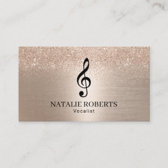 Rose Gold Glitter Music Vocalist Singer Songwriter Business Card | Zazzle