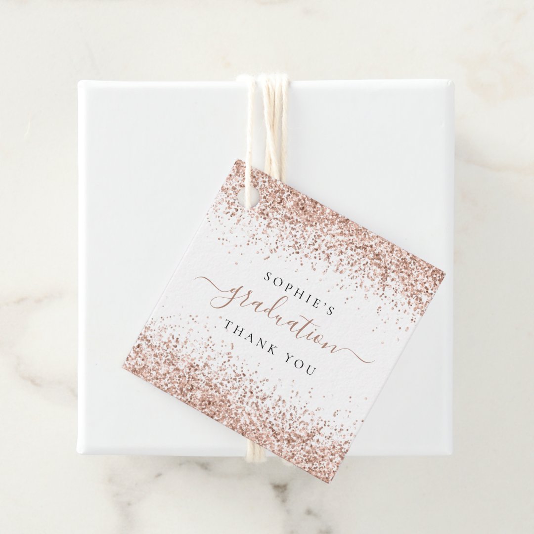 Rose Gold Glitter Name Graduation Thank You Favor Tags | Zazzle