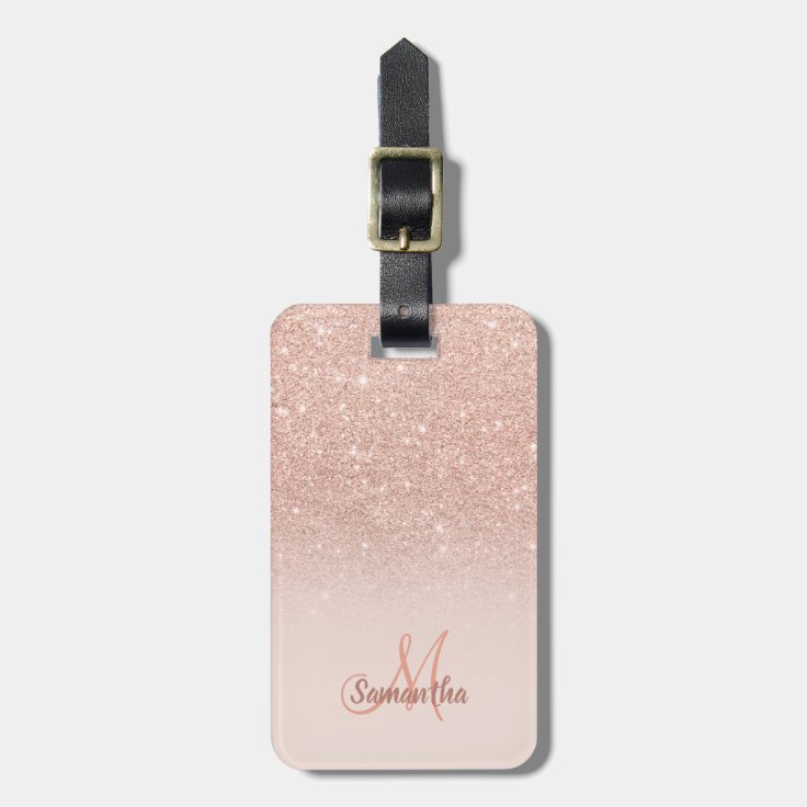 Rose gold glitter ombre blush chic add your name luggage tag | Zazzle