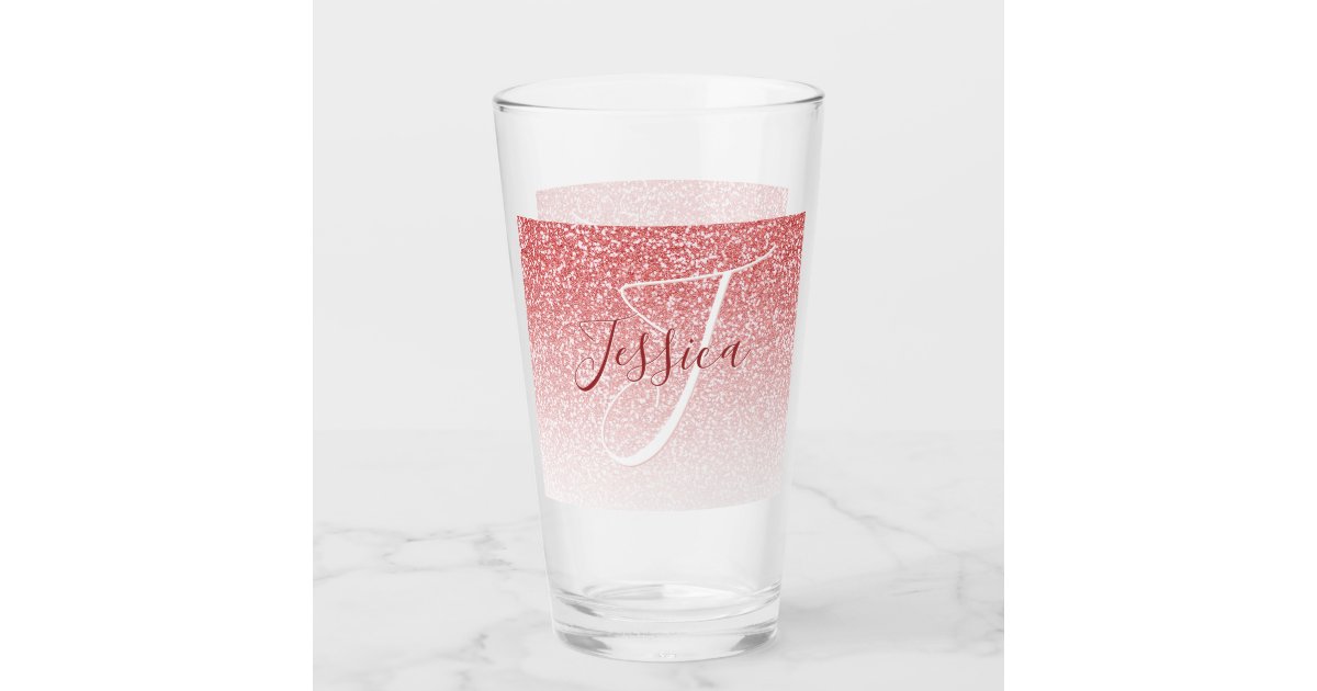 Rose Gold Glitter Ombre Modern Monogram Glass | Zazzle