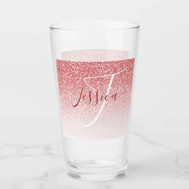 Rose Gold Glitter Ombre Modern Monogram Glass | Zazzle