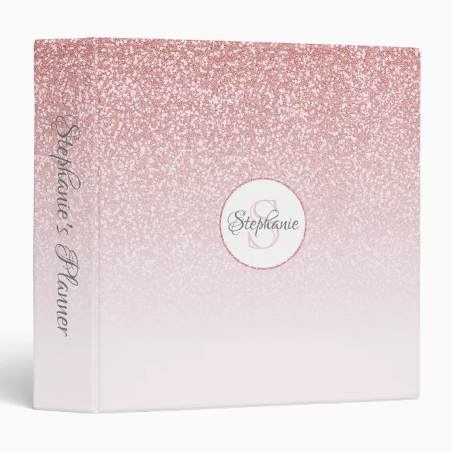 Rose Gold Glitter Ombre Monogram Personalized 3 Ring Binder | Zazzle