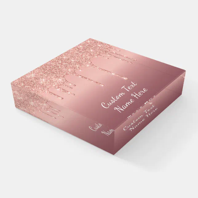 Rose Gold Glitter Paperweight with Custom Text | Zazzle