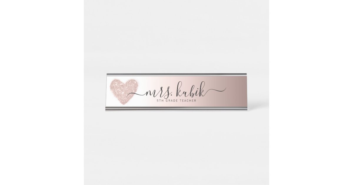 Rose Gold Glitter Personalized Desk Name Plate | Zazzle