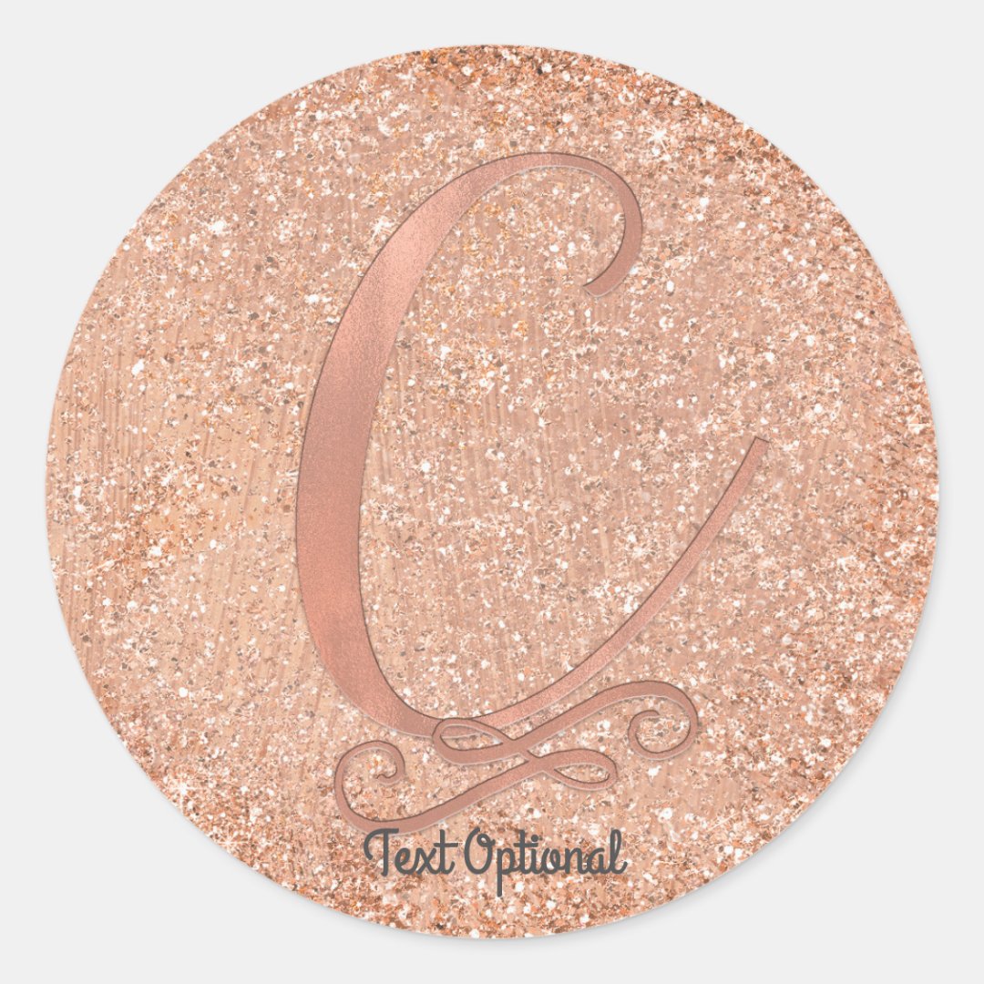 Rose Gold Glitter Personalized Initial Letter C Classic Round Sticker ...