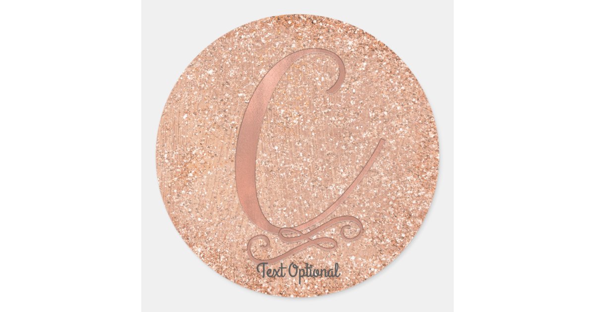 Rose Gold Glitter Personalized Initial Letter C Classic Round Sticker ...