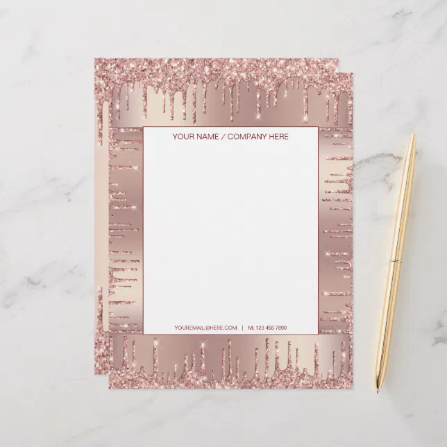 Rose Gold Glitter Personalized Letterhead | Zazzle