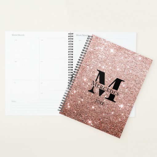 Rose Gold Glitter Personalized Monogram Daily Planner | Zazzle
