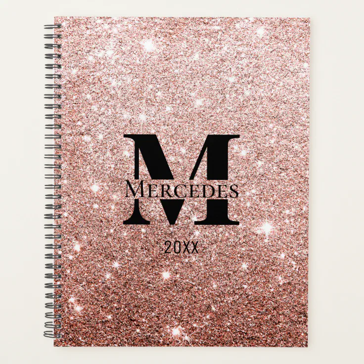 Rose Gold Glitter Personalized Monogram Daily Planner | Zazzle