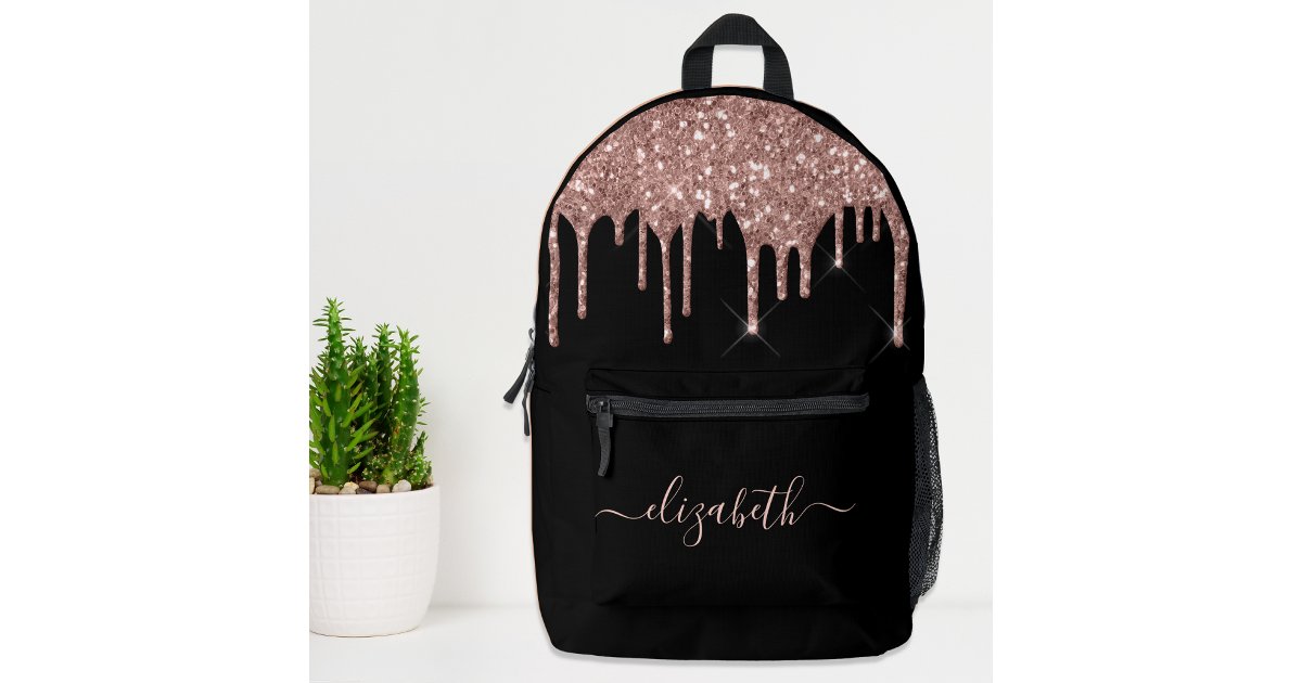 Rose Gold Glitter Personalized Printed Backpack | Zazzle
