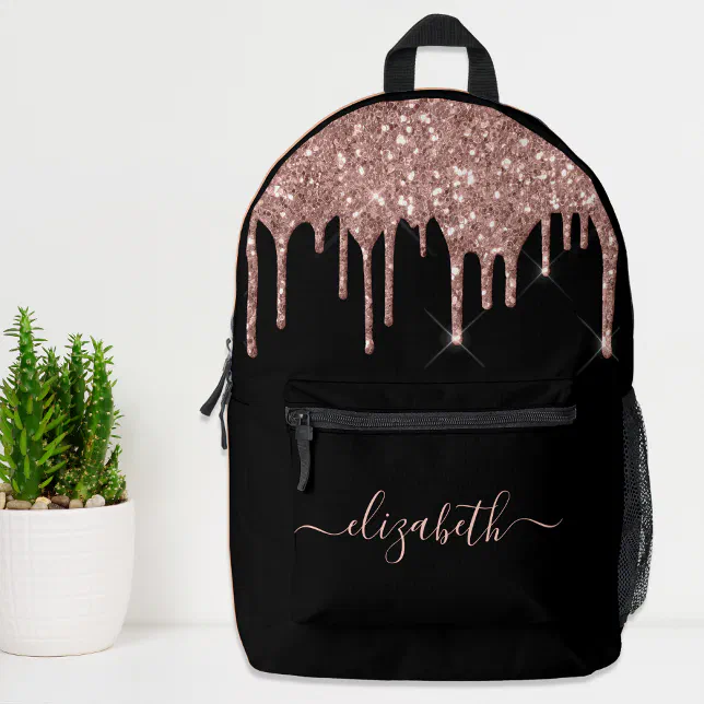 Rose Gold Glitter Personalized Printed Backpack | Zazzle
