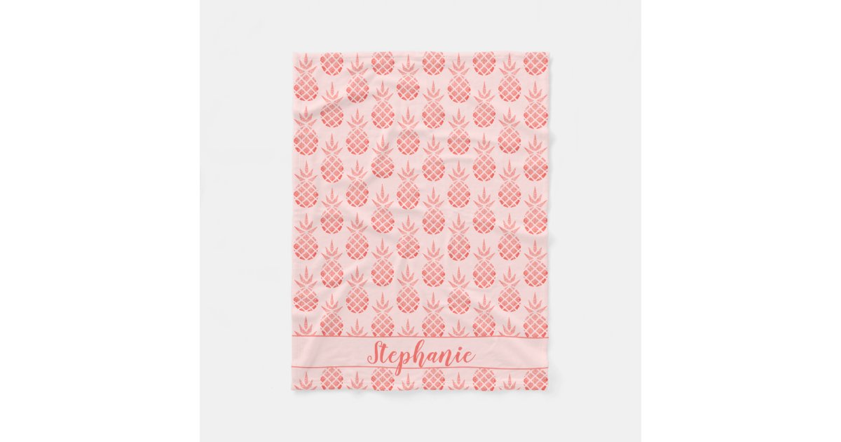 Rose Gold Glitter Pineapple Script Name Pink Fleece Blanket | Zazzle