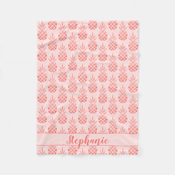 Rose Gold Glitter Pineapple Script Name Pink Fleece Blanket | Zazzle