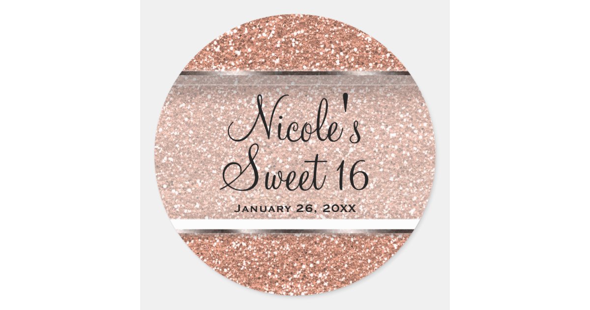 Rose Gold Glitter Pink Glam Wedding Party Favor Classic Round Sticker ...