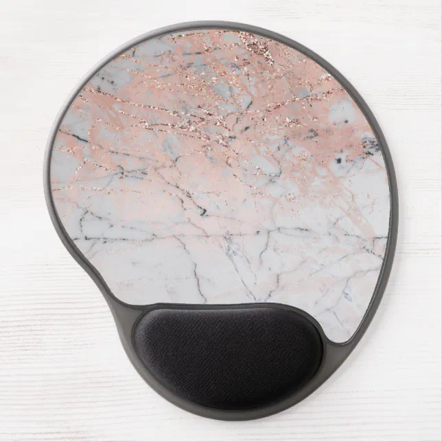Rose Gold Glitter Pink Grey Marble Chic Trendy Gel Mouse Pad | Zazzle