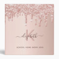 Rose gold glitter pink monogram glam school 3 ring binder | Zazzle