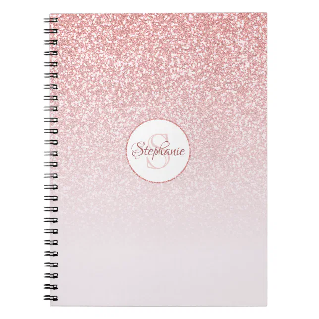 Rose Gold Glitter Pink Ombre Monogram Personalized Notebook | Zazzle