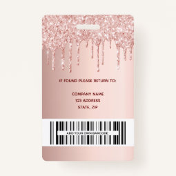 Rose gold glitter pink photo beauty salon employee badge | Zazzle