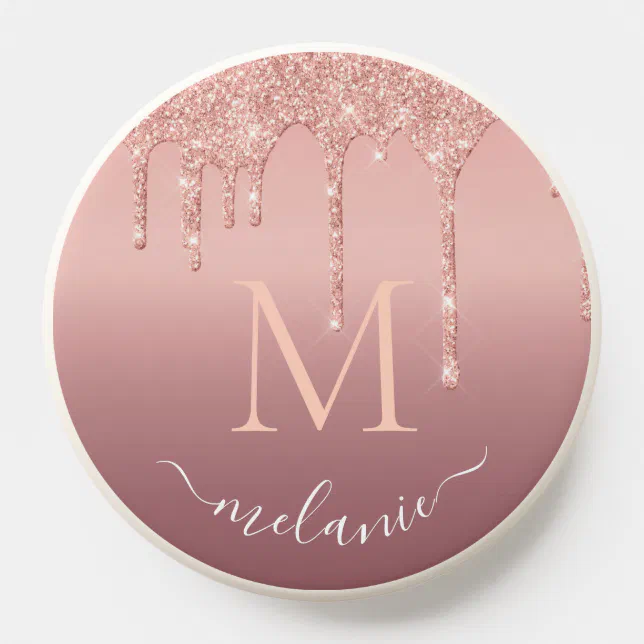 Rose Gold Glitter PopSocket Custom Letter and Name | Zazzle