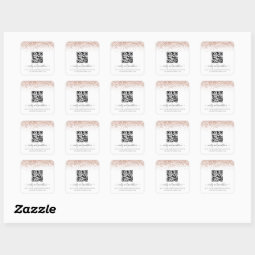 Rose Gold Glitter QR Code Wedding Website Square Sticker | Zazzle