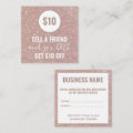 Rose Gold Glitter Refer a Friend Loyalty Referral Card | Zazzle
