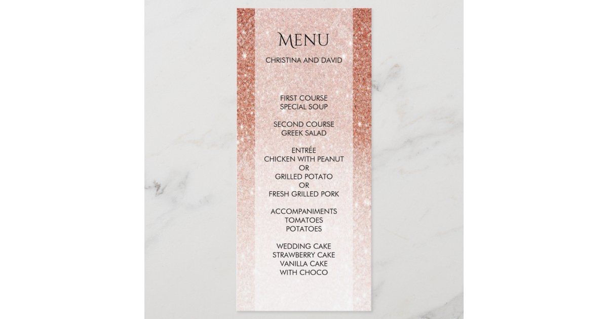 Rose Gold Glitter Shiny Elegant Menu | Zazzle
