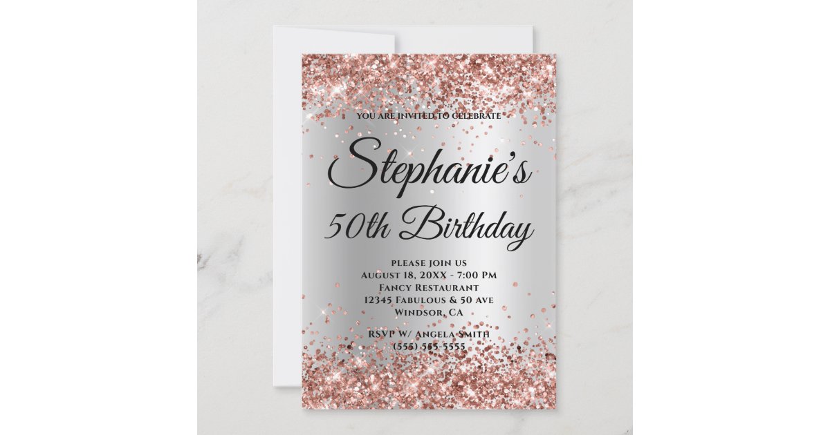 Rose Gold Glitter Silver Gradient Invitation | Zazzle