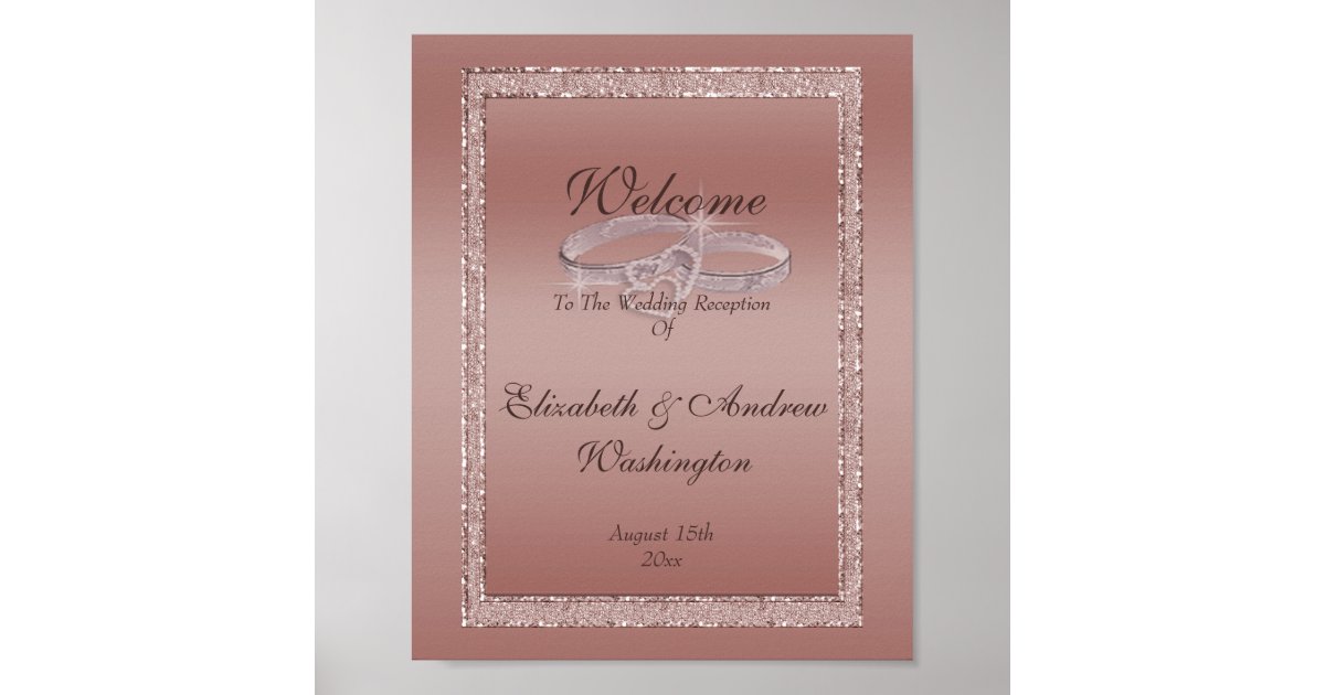 Rose Gold Glitter & Silver Wedding Rings Poster | Zazzle