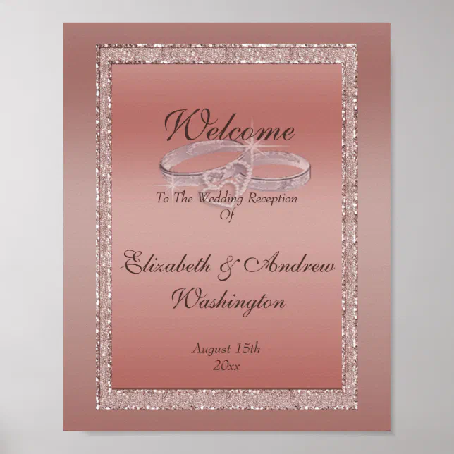 Rose Gold Glitter & Silver Wedding Rings Poster | Zazzle