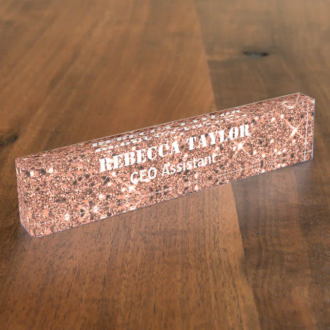 Rose Gold Glitter Sparkle Desk Name Plate | Zazzle