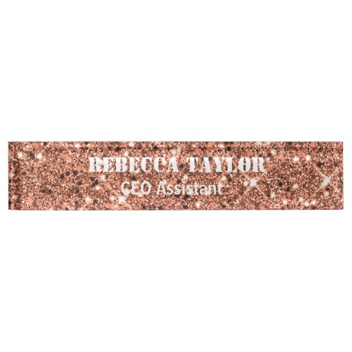 Rose Gold Glitter Sparkle Desk Name Plate | Zazzle