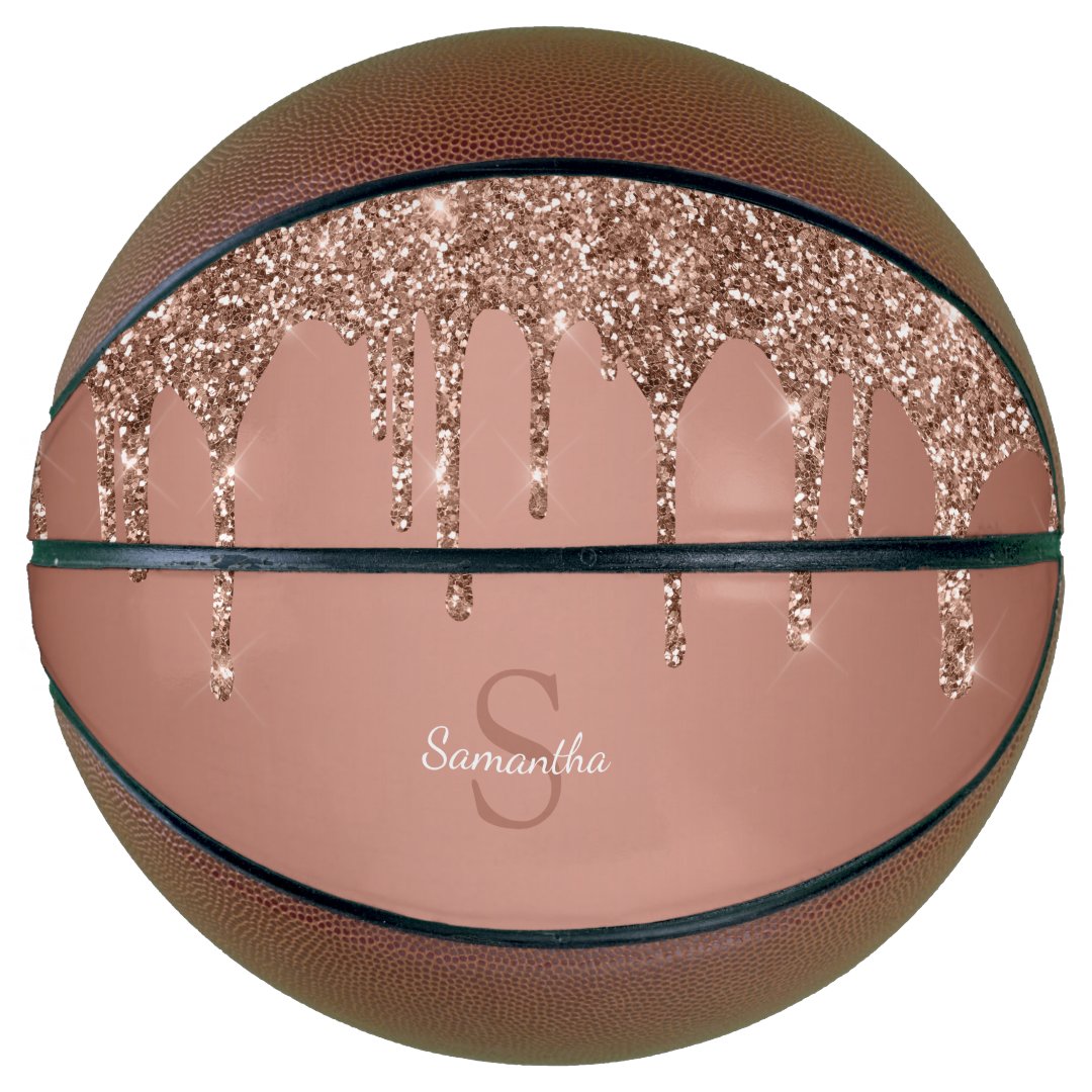 Rose Gold Glitter Sparkle Drip Monogram Name Basketball | Zazzle