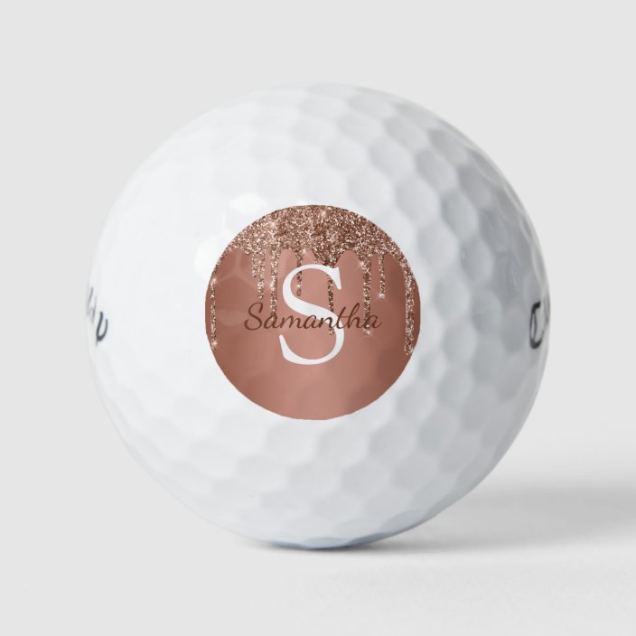 Rose Gold Glitter Sparkle Drip Monogram Name Golf Balls | Zazzle.com