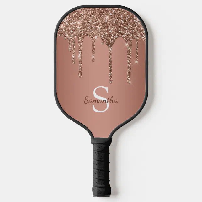 Rose Gold Glitter Sparkle Drips Monogram Name Pickleball Paddle | Zazzle