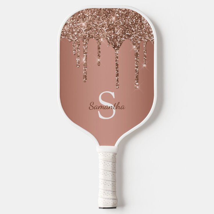 Rose Gold Glitter Sparkle Drips Monogram Name Pickleball Paddle | Zazzle