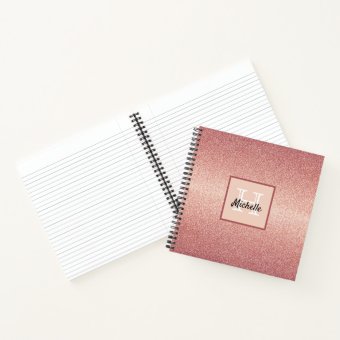 Rose gold glitter sparkle glam pink monogram notebook | Zazzle