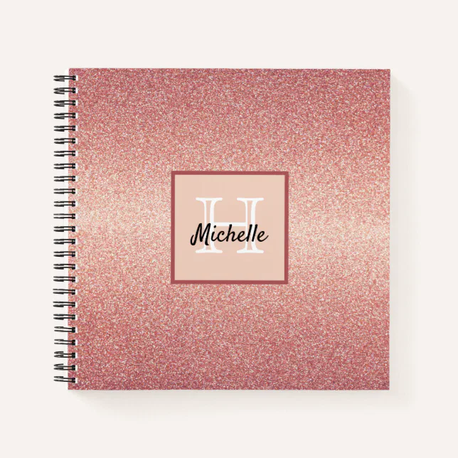 Rose gold glitter sparkle glam pink monogram notebook | Zazzle