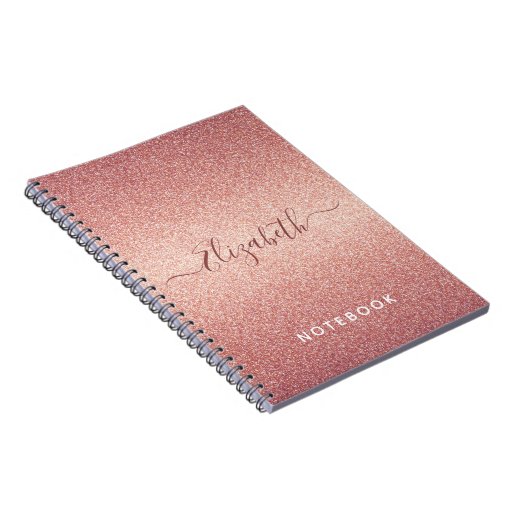 Rose gold glitter sparkle glam pink monogram notebook | Zazzle