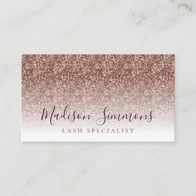 Rose Gold Glitter Sparkle Monogram Script Name Business Card | Zazzle