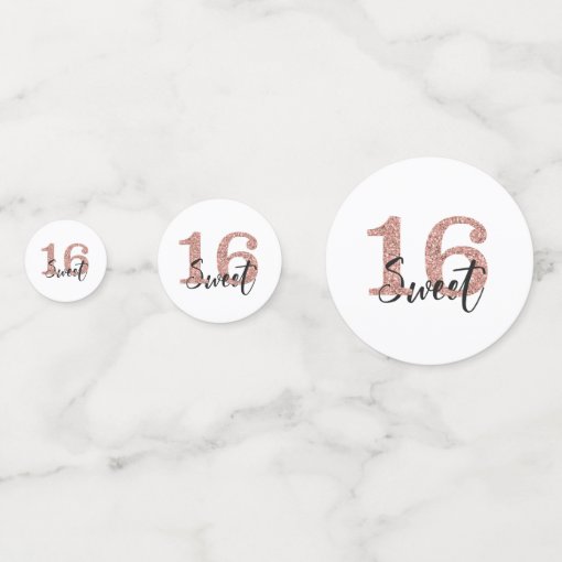 Rose Gold Glitter Sweet 16 Sixteen Confetti | Zazzle