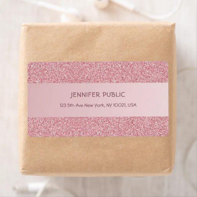 Rose Gold Glitter Template Sophisticated Shipping Label | Zazzle