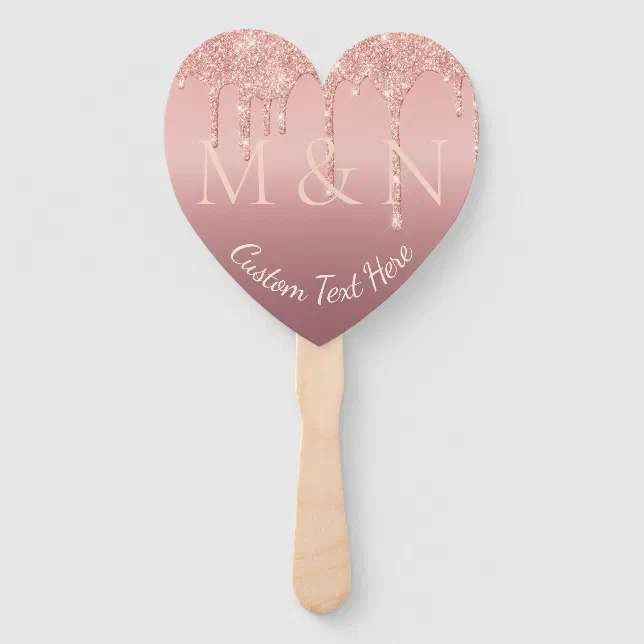 Rose Gold Glitter Text Name Wedding Hand Fan | Zazzle