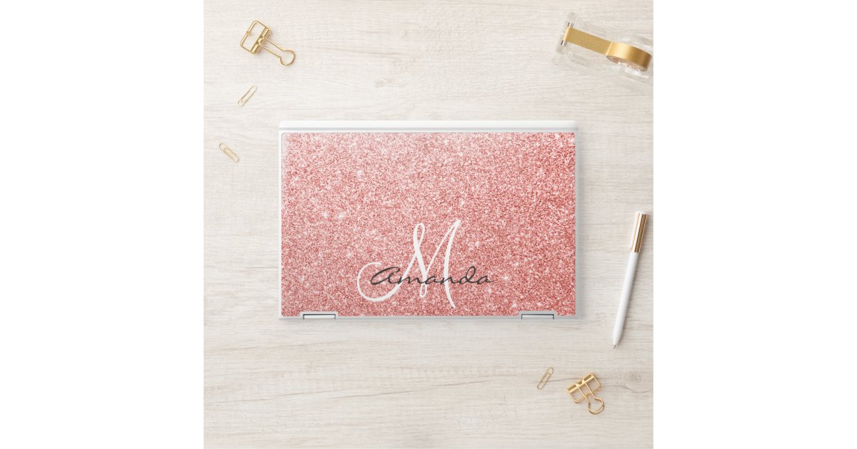 Rose Gold Glitter Trendy Personalized Monogram Hp Laptop Skin Zazzle